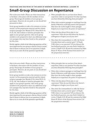 Lesson 10 Teacher Material: Repentance and Forgiveness