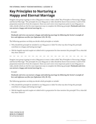 Lesson 12 Teacher Material: Nurturing the Marriage Relationship